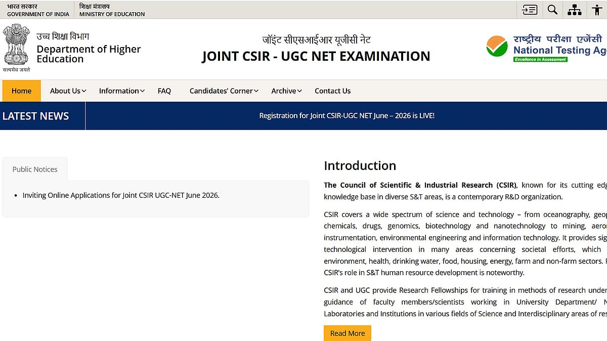 CSIR UGC NET June 2026 registration begins at csirnet.nta.nic.in