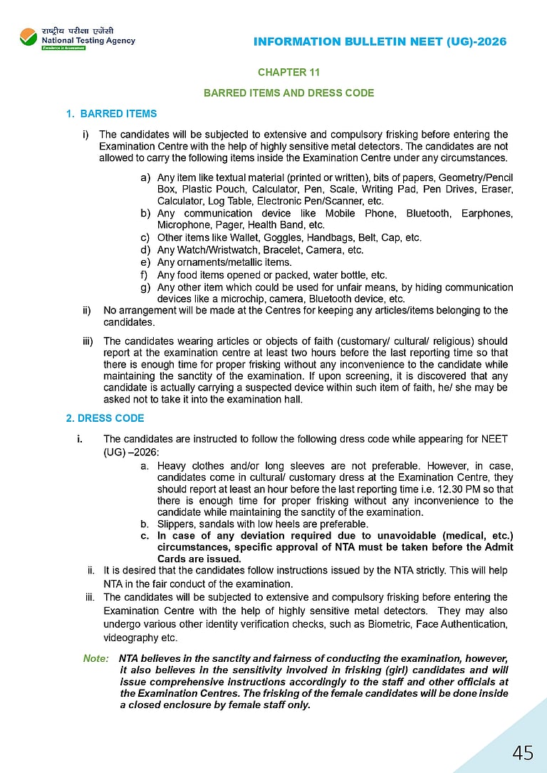 Light clothing, slipper and no accessories: NTA dress code for NEET UG