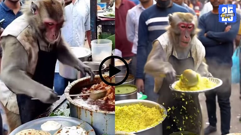 Viral Video: फूड स्टॉलवर भाजी-भाकरी आणि पोहे विकू लागले माकड ...