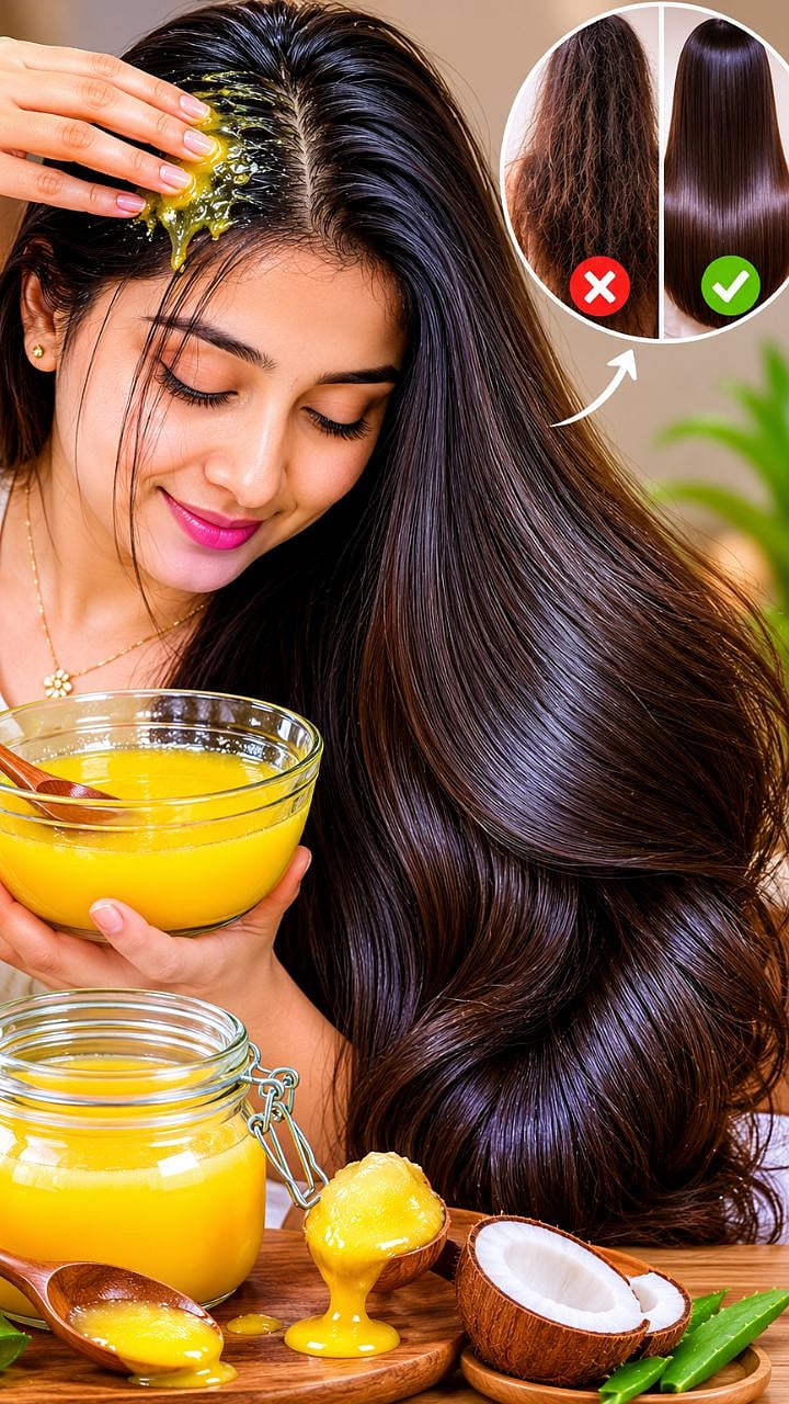APPLYING GHEE ON HAIR CAN REDUCE FRIZZ AND ADD NATURAL SHINE| केसांना ...