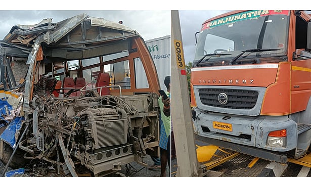சேலம் பஸ் - லாரி மோதல்; டிரைவர் பலி
