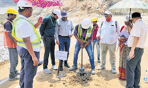 Central team conducts soil test at Polavaram