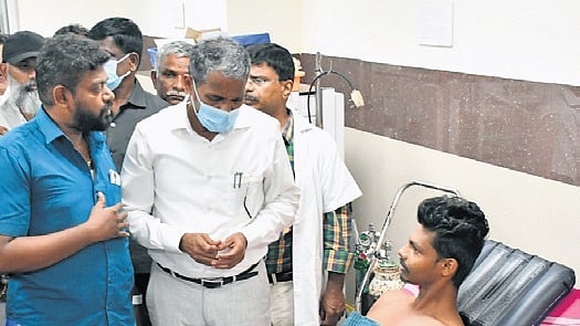 Social Justice Minister Vanni Arasu visits sickle-attack victims at Nellai