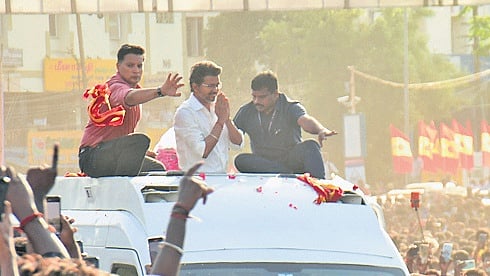 CM Vijay’s first public speech draws flak from Dravidian rivals