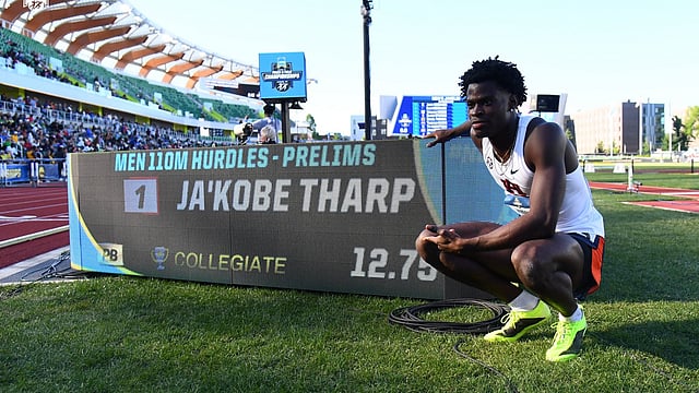 Ja'Kobe Tharp smashes 110m hurdles world record at NCAA championships