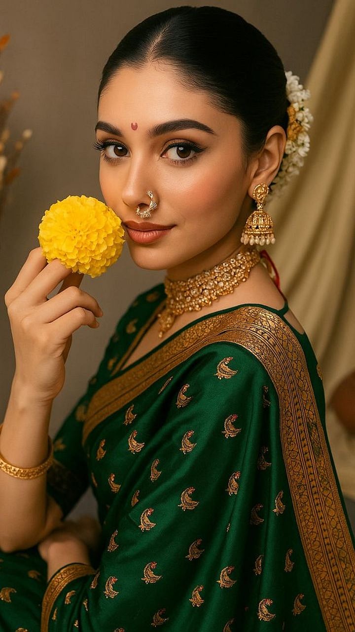 Green saree Design: पहिल्या वटपौर्णिमेसाठी नव्या नवरीने ट्राय करा ...