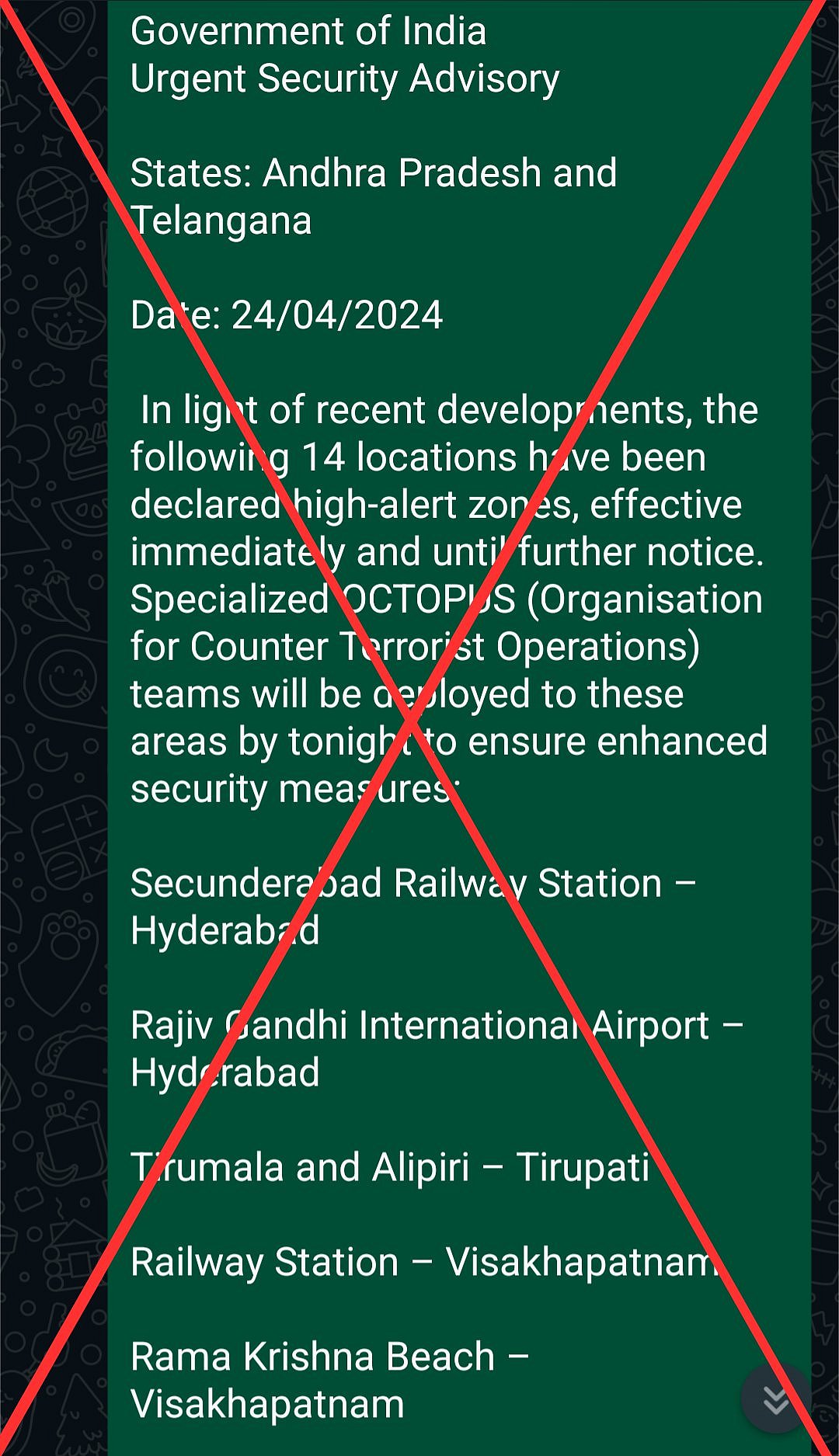 No security alert issued for Telangana, say officials after fake ...