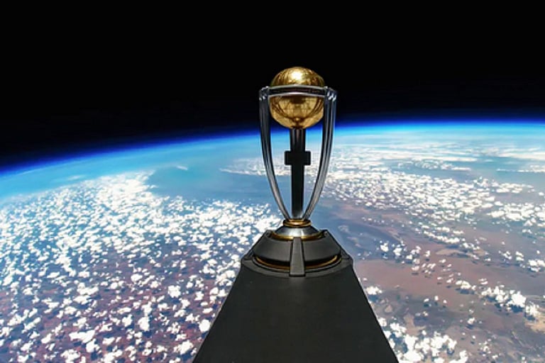 ICC Men's World Cup 2023 trophy launched into stratosphere before tour
